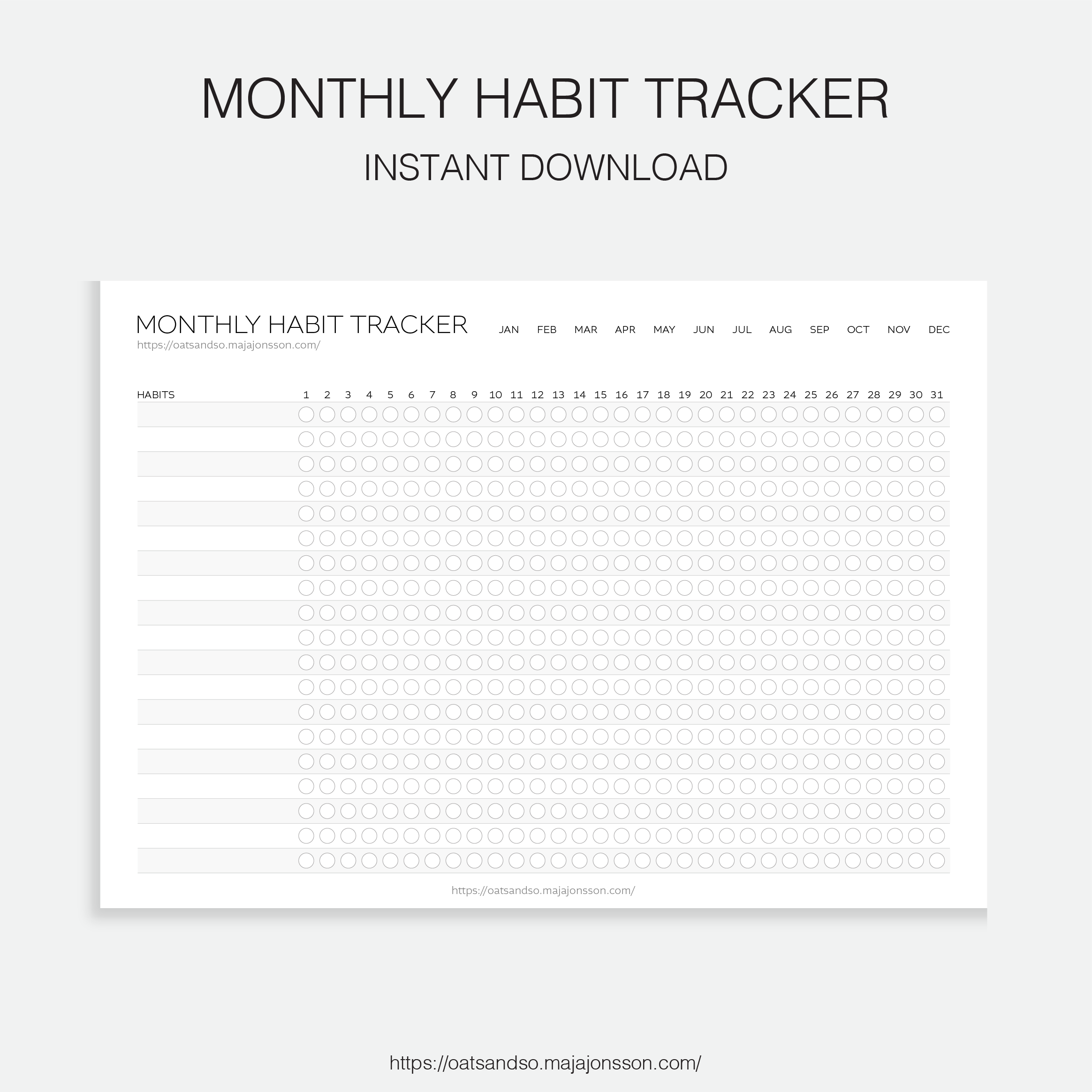 MONTHLY HABIT TRACKER FREE PDF - OATSANDSO